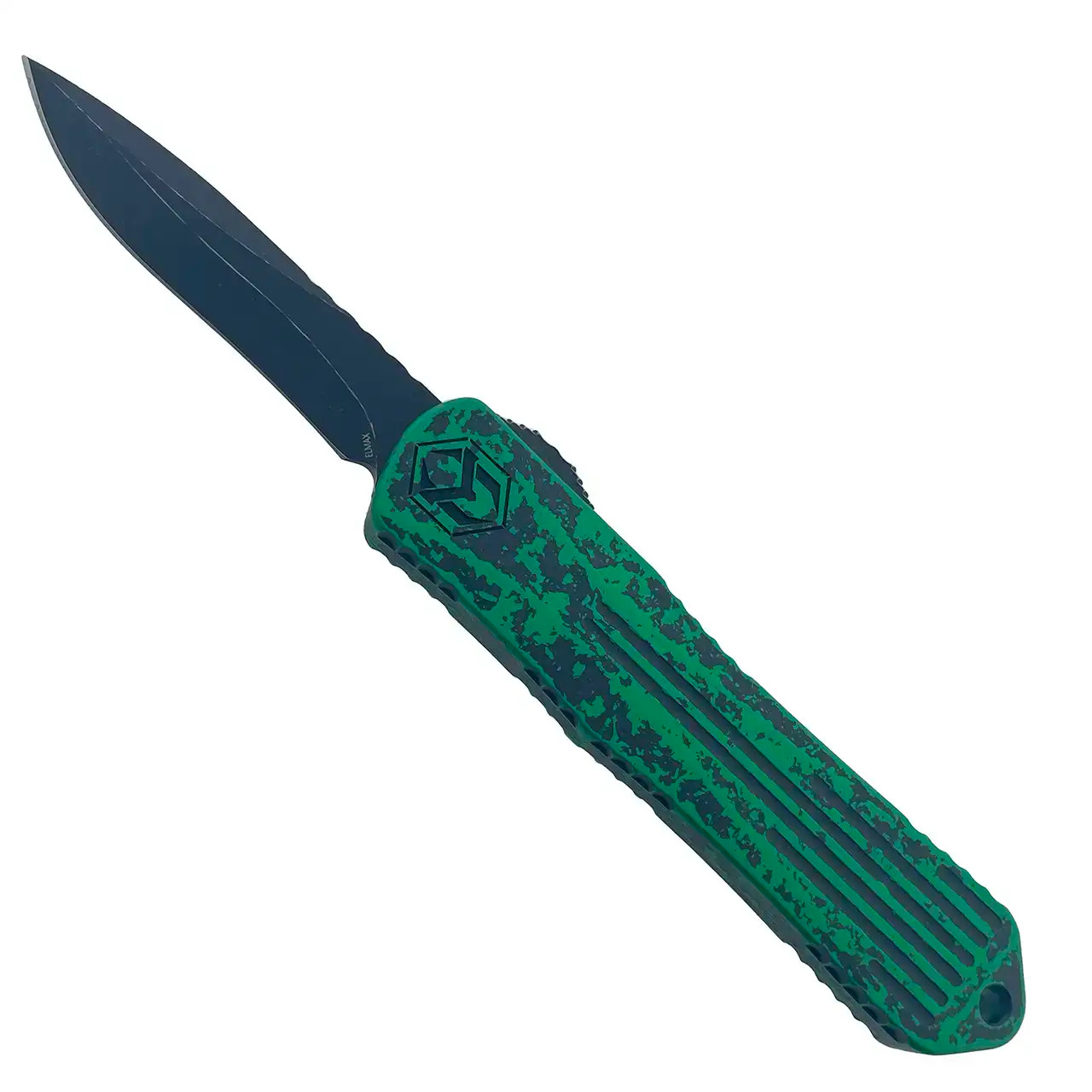 Heretic Knives Manticore E Recurve Breakthrough Green Handle Battleworn