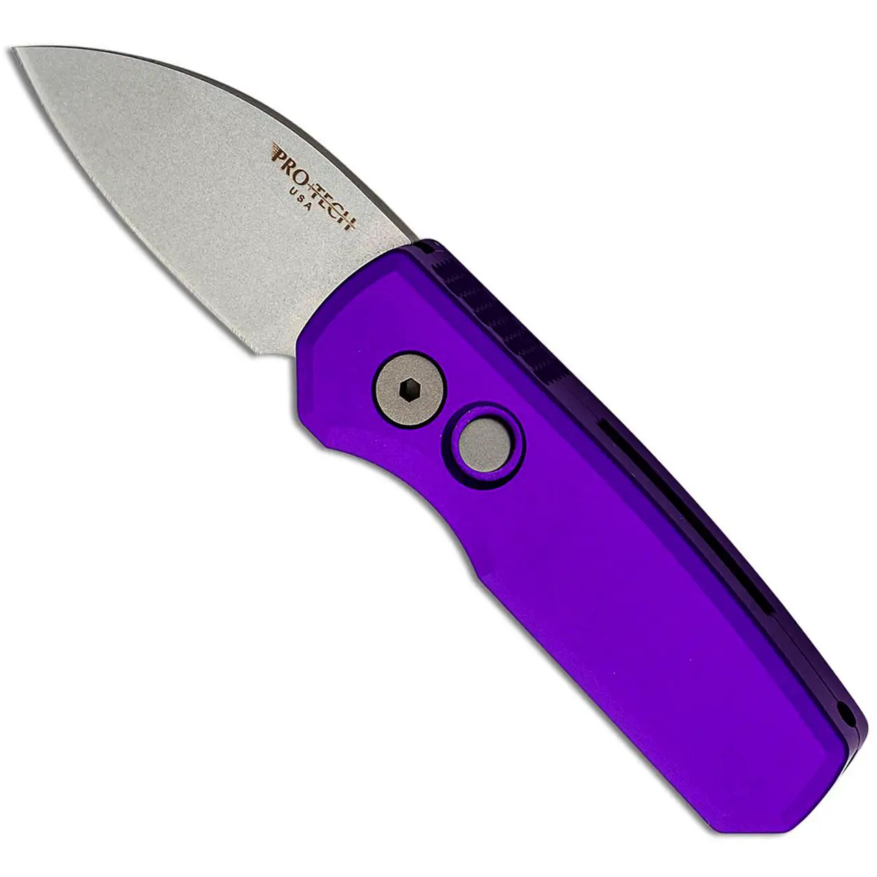 Pro-Tech Runt 5 Wharncliffe Smooth Purple Handle Stonewash Magnacut ...
