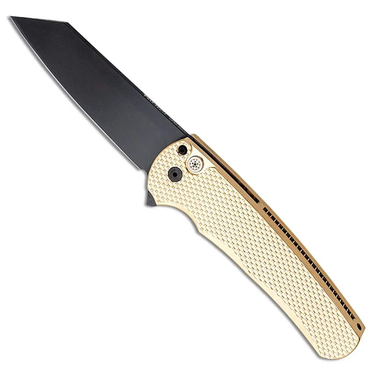 Pro-Tech Malibu Button Lock Flipper Reverse Tanto Textured Bronze AL ...
