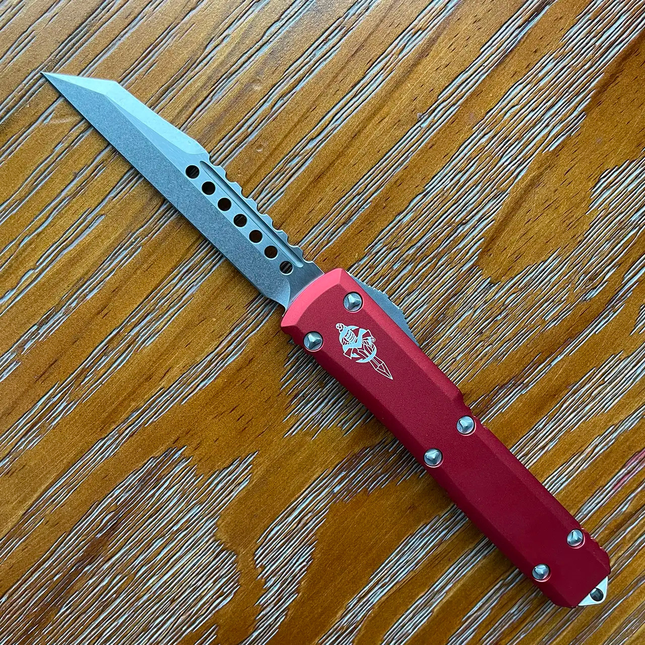 Microtech Ultratech Warhound Red Handle Stonewash Standard Blade ...