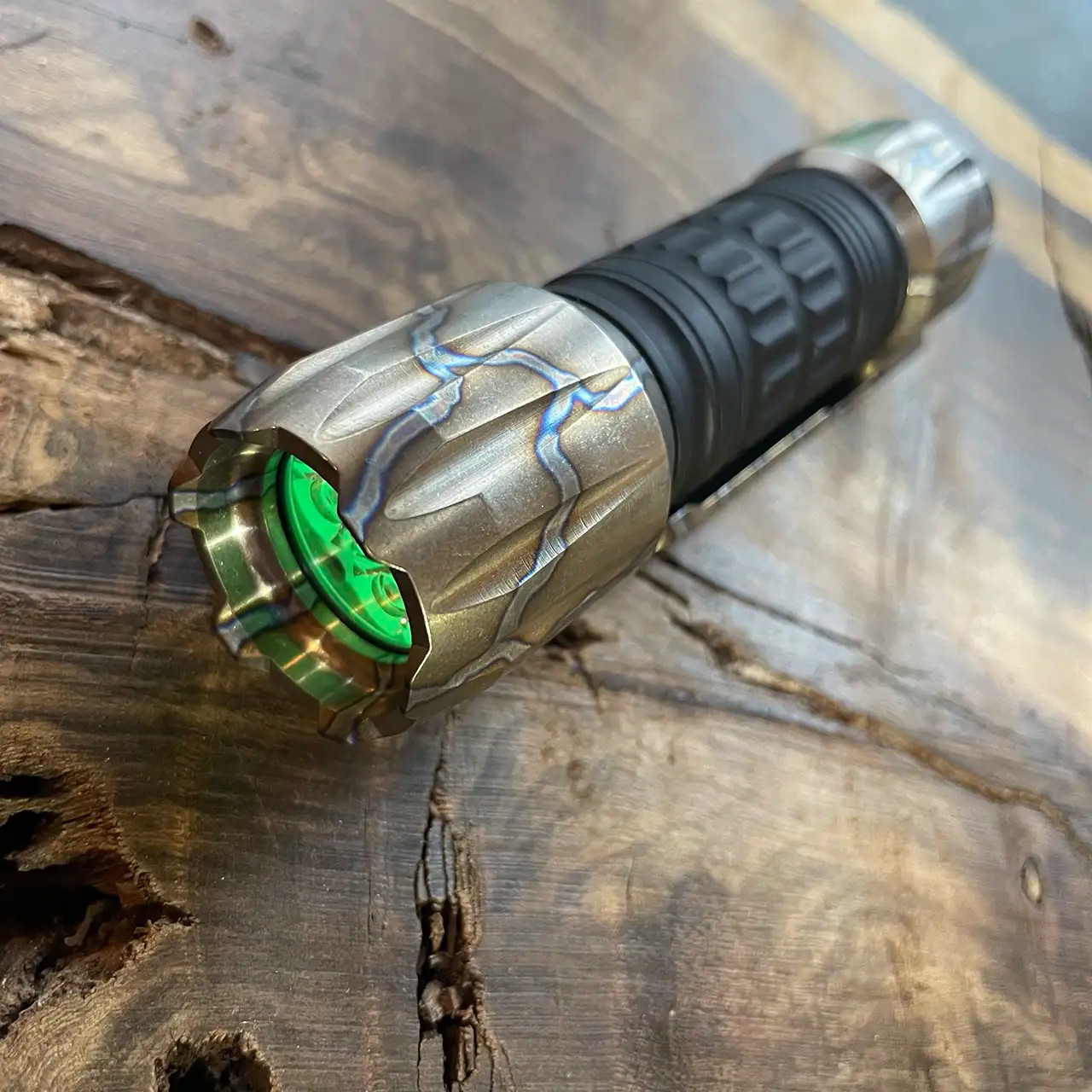 Heretic Flashlight Proto Flamed Ti Green Turbo Glow | American Edge Knives