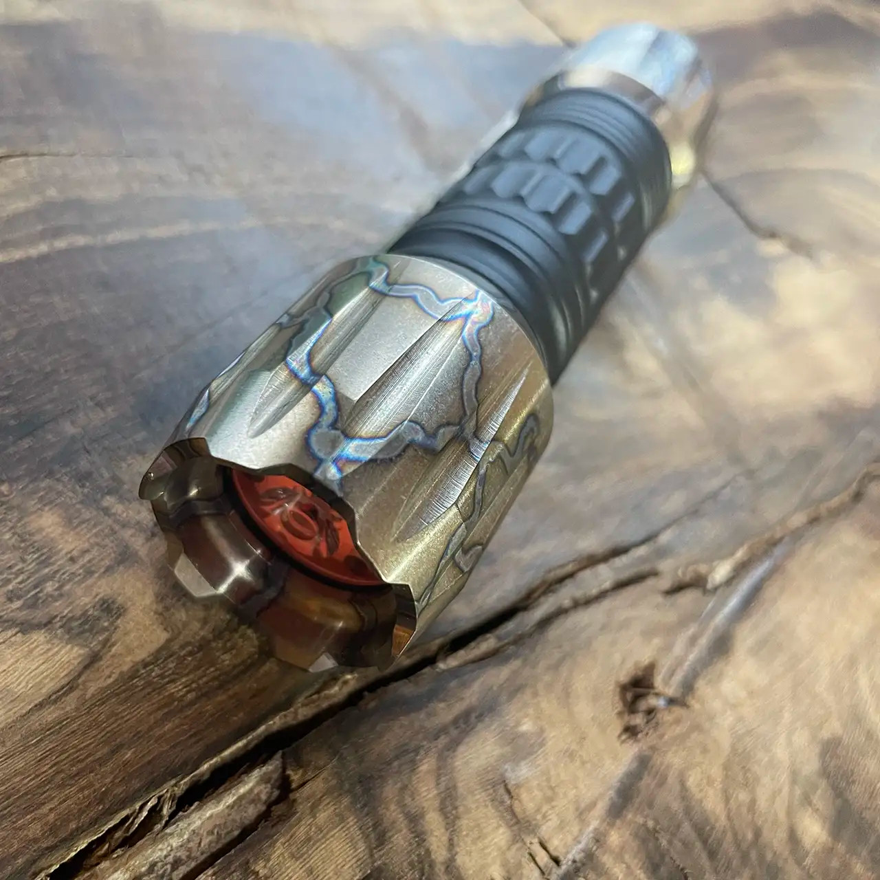 Heretic Flashlight Proto Flamed Ti Red Turbo Glow | American Edge Knives