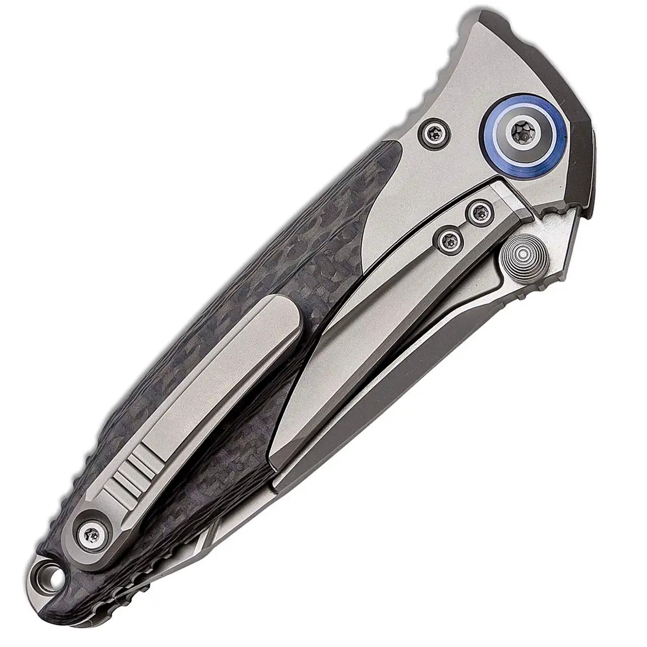 Microtech Socom Bravo T/E Titanium Handle w/ Carbon Fiber Scales Bead Blast Standard Blade Blue ...
