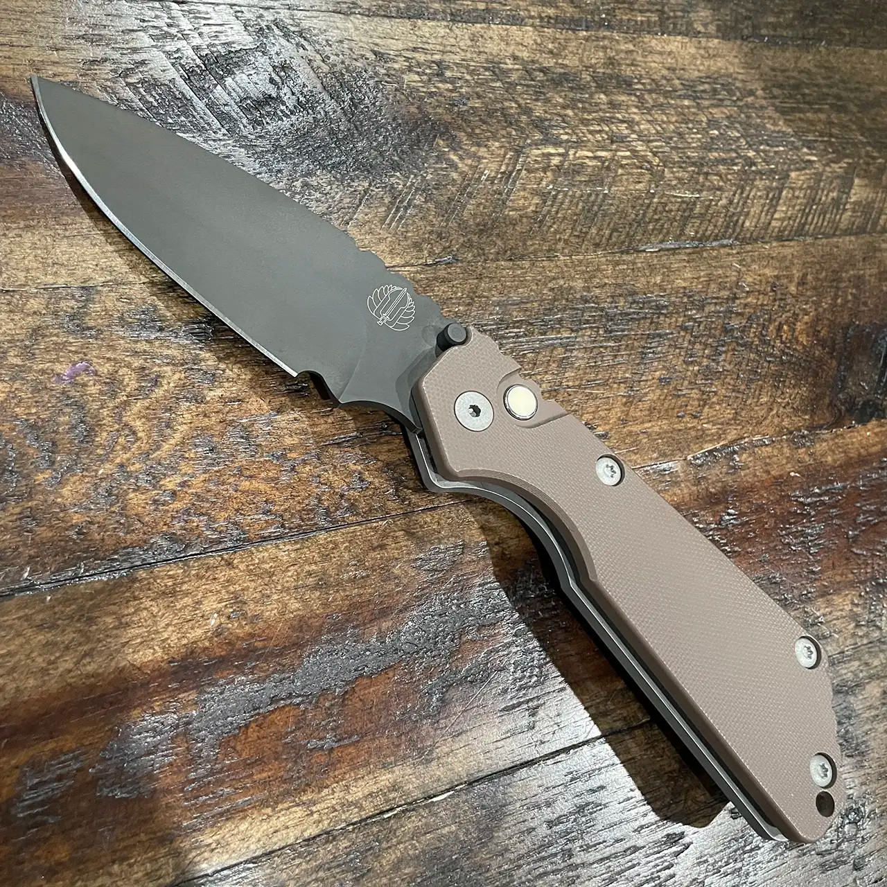 Pro-Tech Strider SnG Auto Custom 416 Stainless Steel Frame w/ Brown G ...