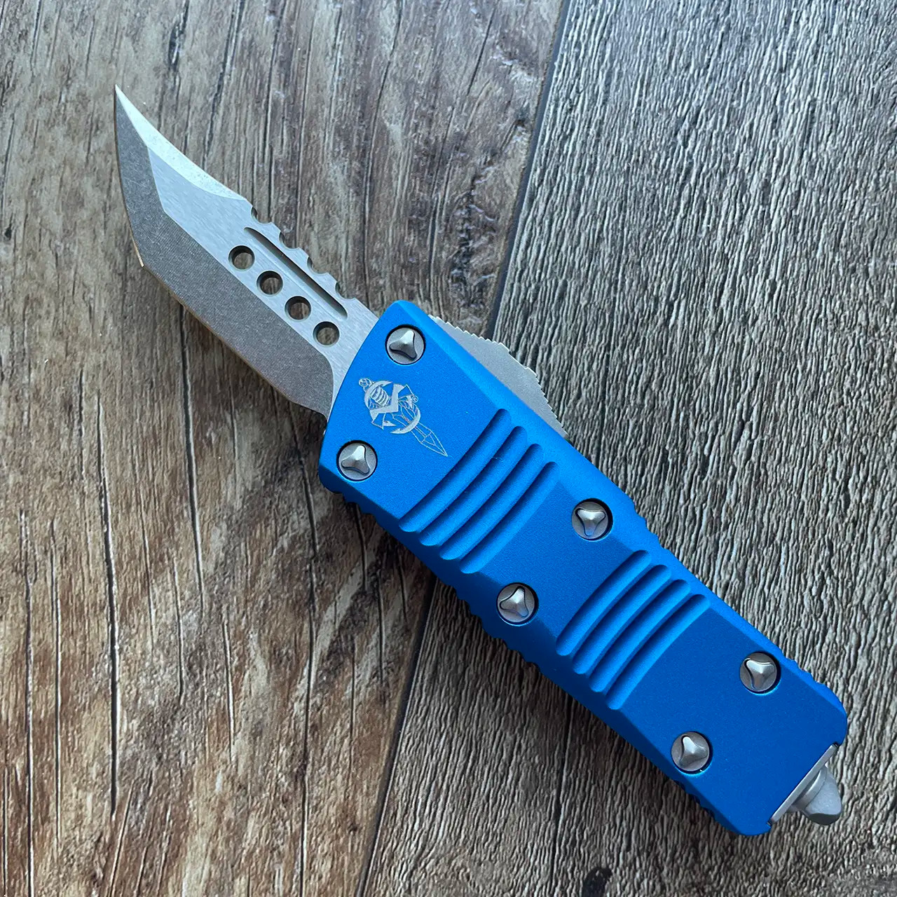 Microtech Mini Troodon Hellhound Blue Stonewash Standard Signature ...