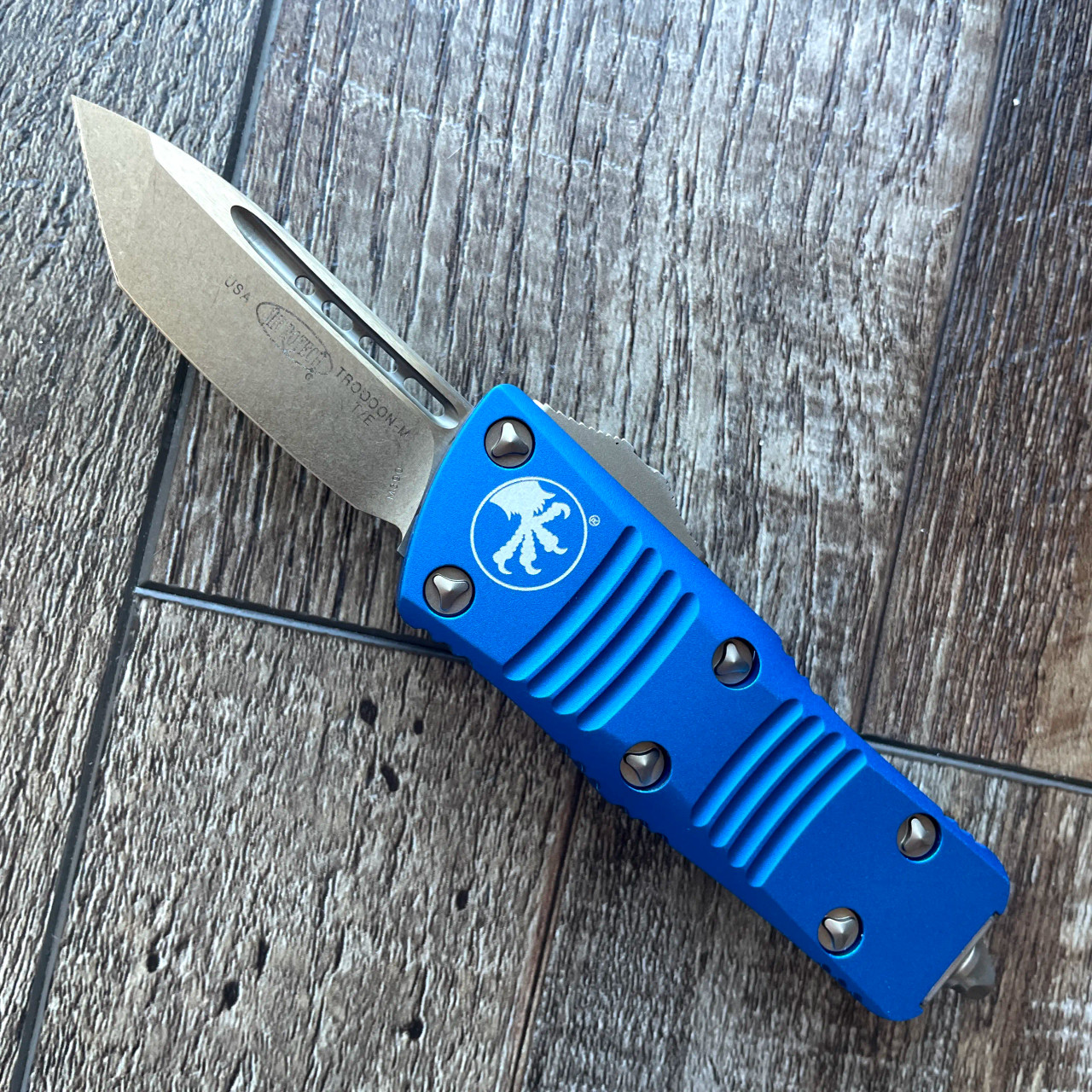 Microtech Mini Troodon T/E Blue Bronzed Standard 240-13BL | American Edge Knives