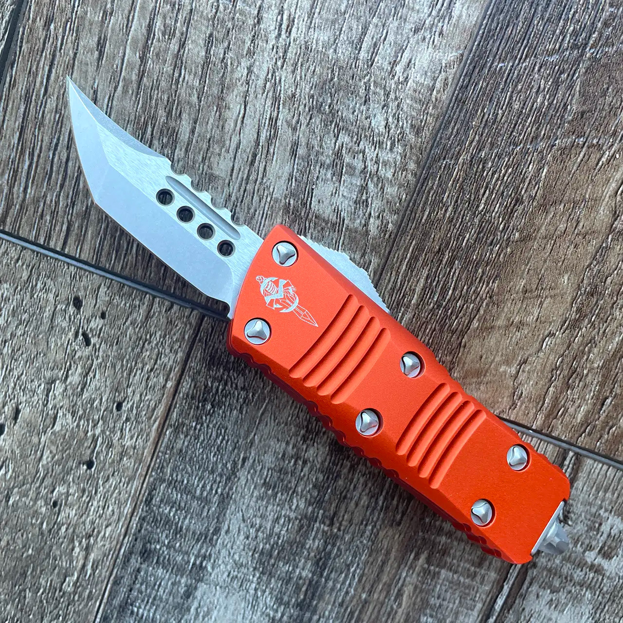 Microtech Mini Troodon Hellhound Orange Stonewash Standard Signature ...