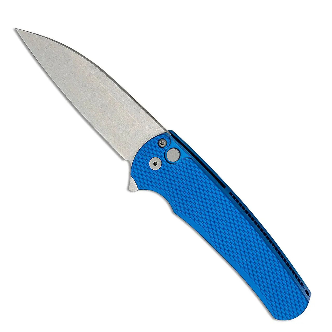 Pro-Tech Malibu Button Lock Flipper Wharncliffe Textured Blue Handle ...