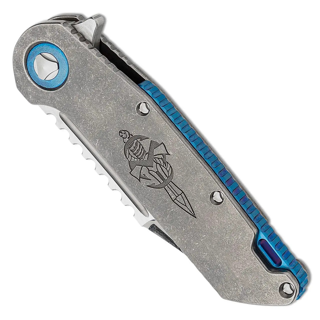 Marfione Custom Warhound Frame Lock Flipper Stonewash Titanium Handle w ...