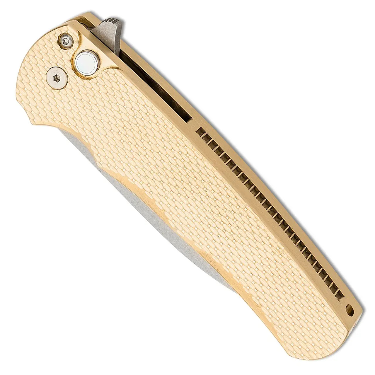 Pro-Tech Malibu Button Lock Flipper Wharncliffe Textured Bronze AL ...