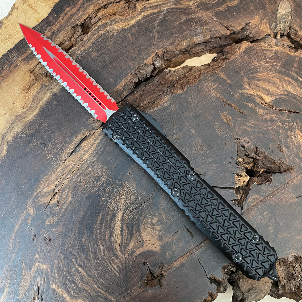 Microtech Ultratech D/E Sith Lord Red Tri-Grip Double Full Serrated ...