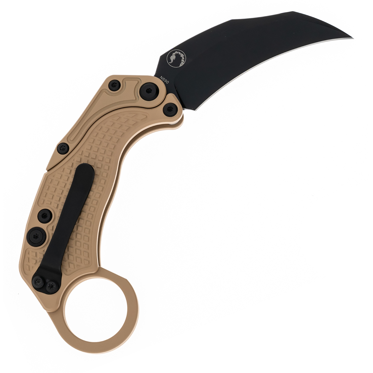 Reate Knives Exo K Button Lock Karambit Gravity Knife Tan Handle Black