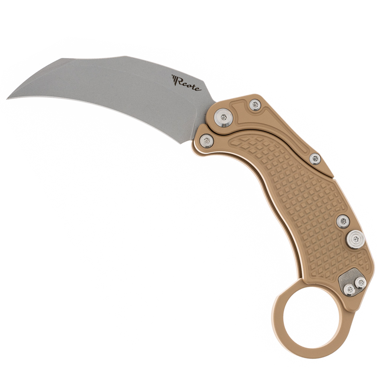 Reate Knives Exo K Button Lock Karambit Gravity Knife Tan Handle