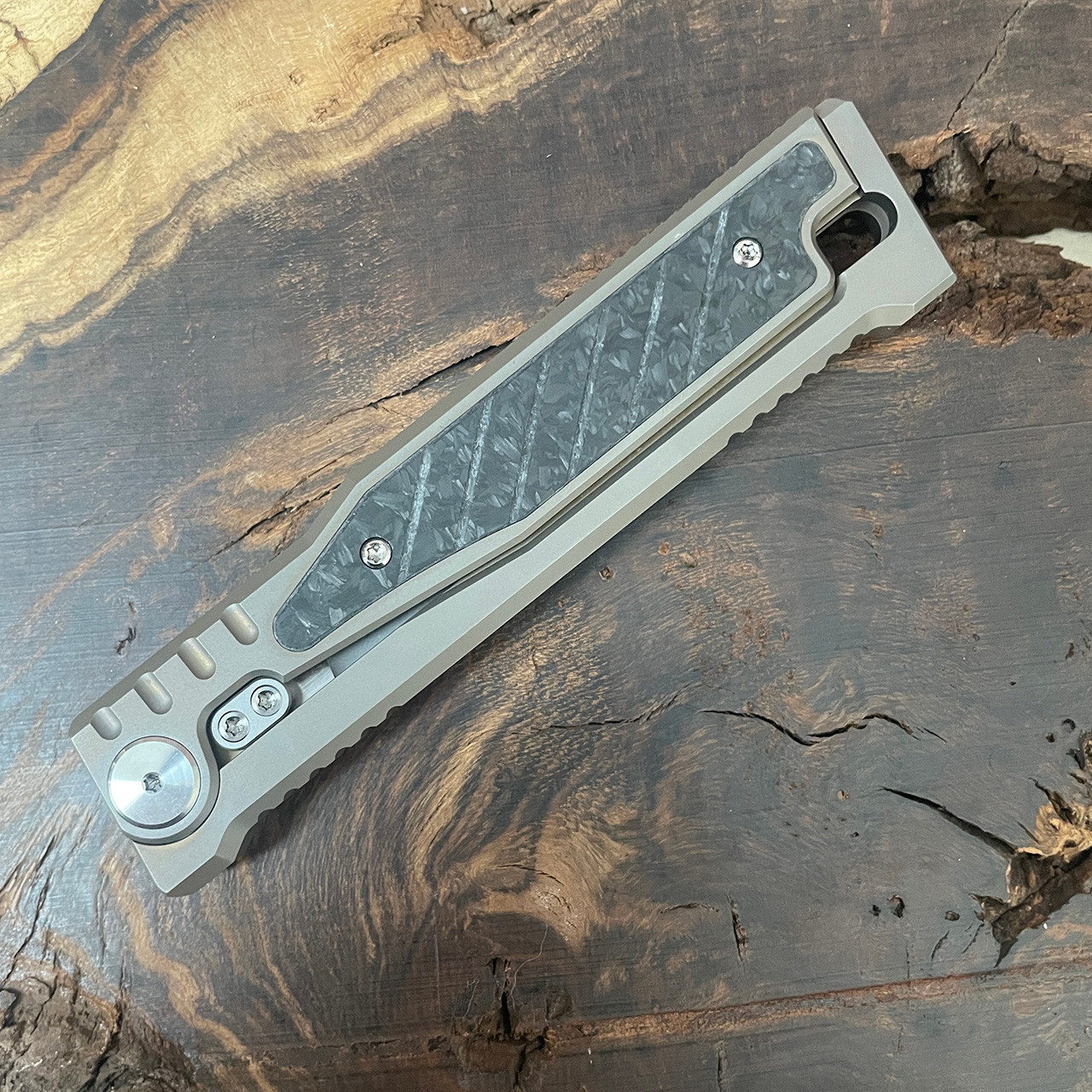 Reate EXO T/E Gravity Knife Bronze Titanium Handle w/ Marbled Carbon ...