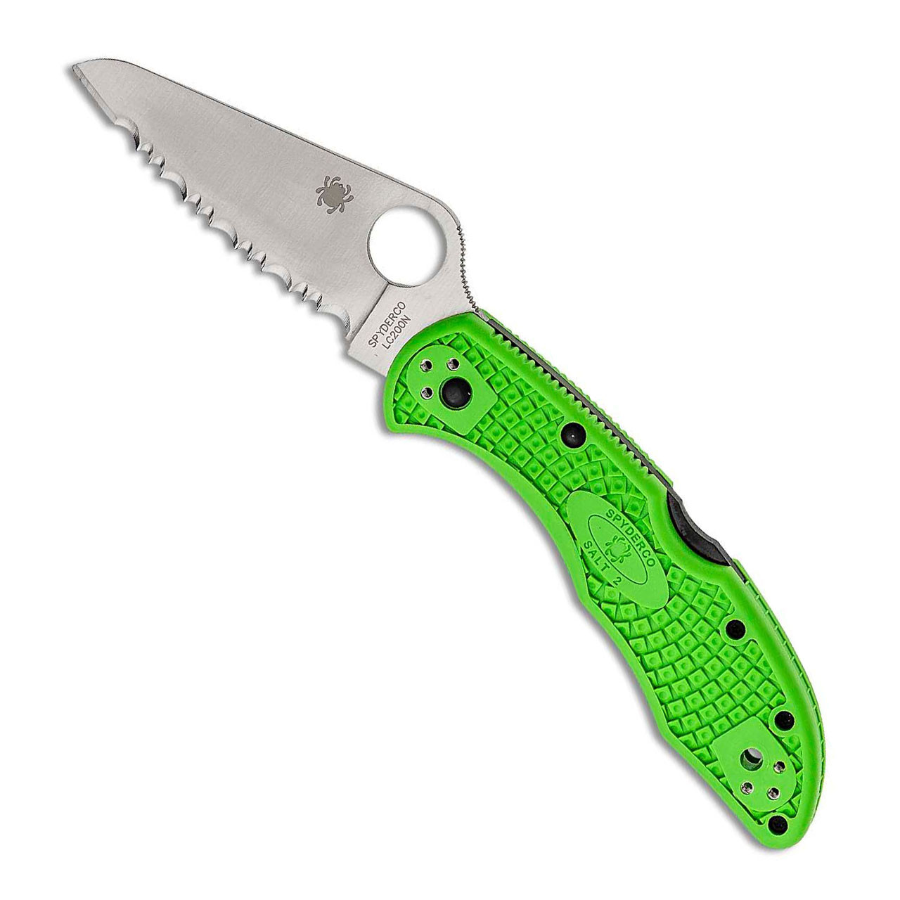 Spyderco Salt 2 Lock Back Green FRN Handle Satin Serrated LC200N Blade ...