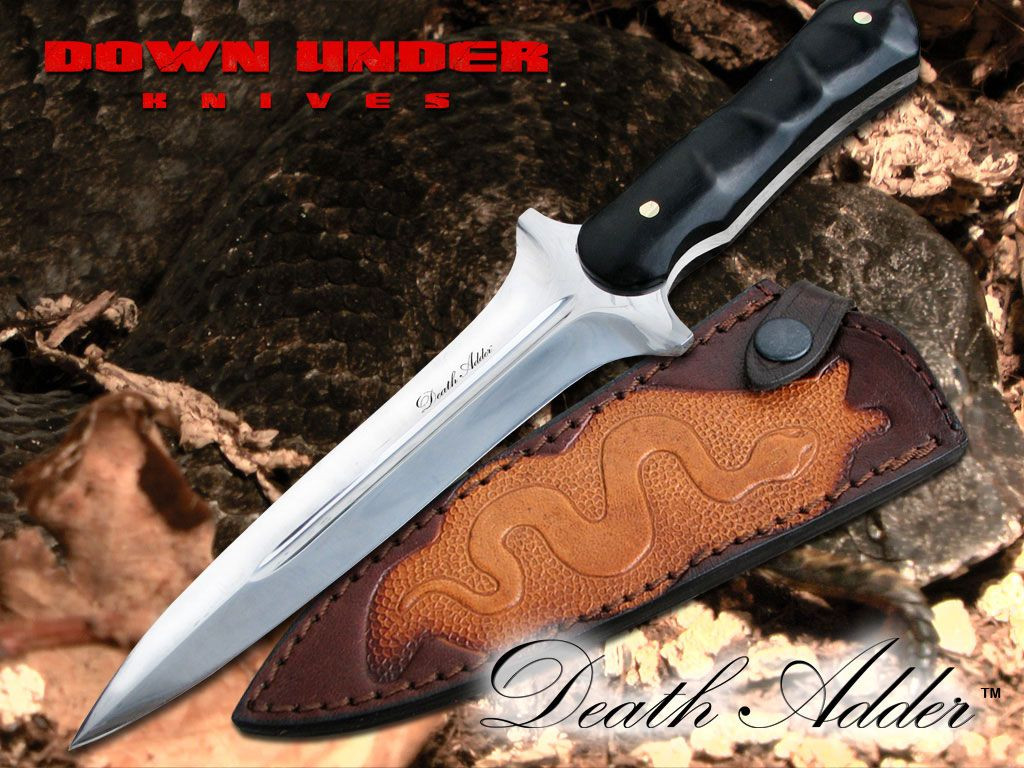 Down Under Knives Death Adder Dagger Ebony Wood Handle Mirror Polish ...