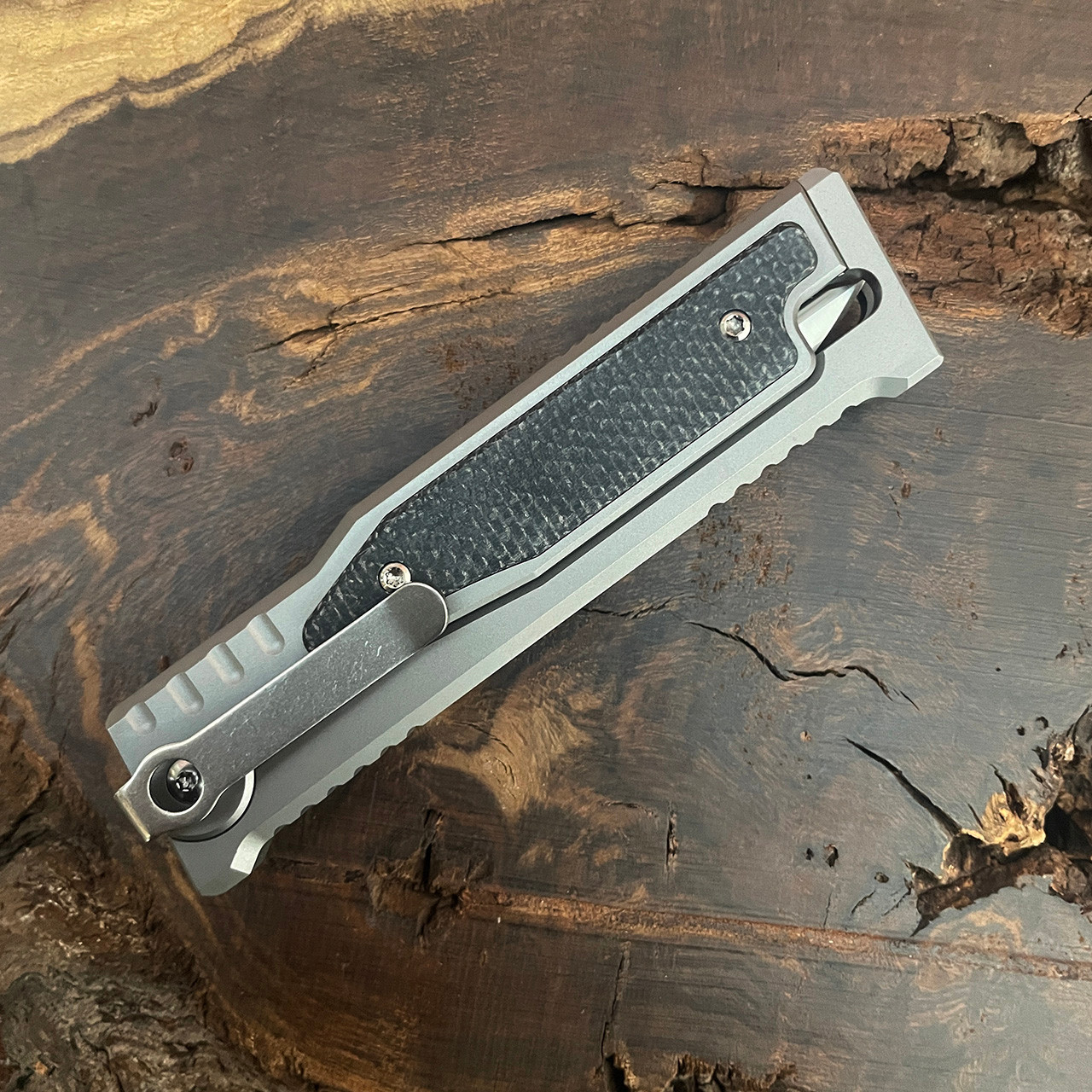 Reate Exo M De Gravity Knife Titanium Handle W Black Micarta Inlay