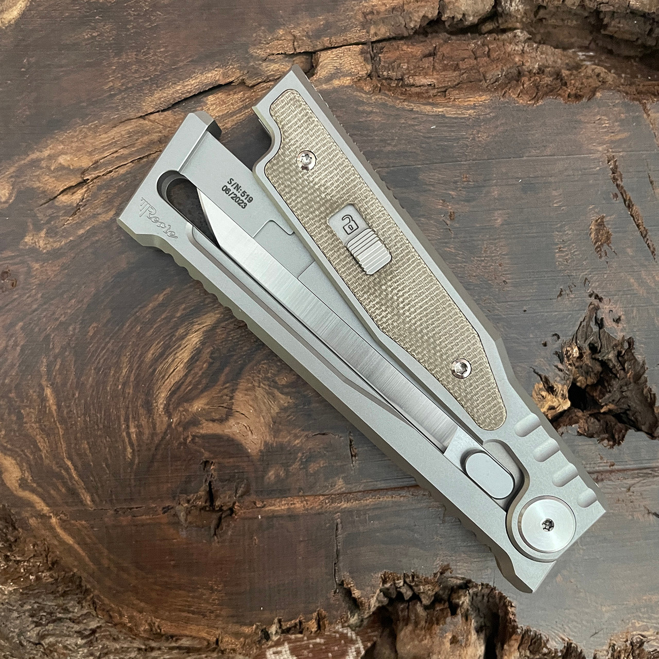 Reate EXO M T/E Gravity Knife Titanium Handle w/ Green Micarta Inlay ...