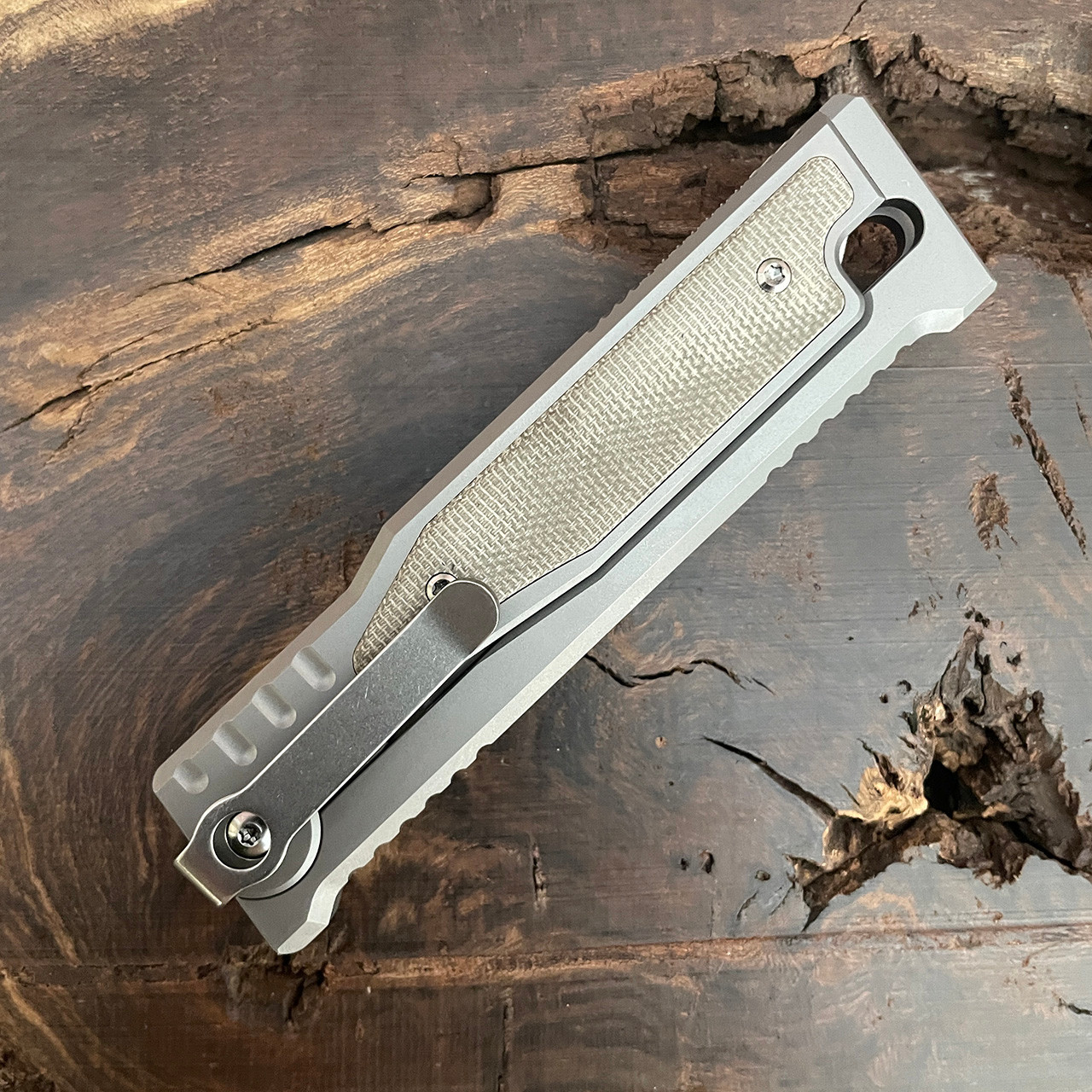 Reate Exo M Te Gravity Knife Titanium Handle W Green Micarta Inlay