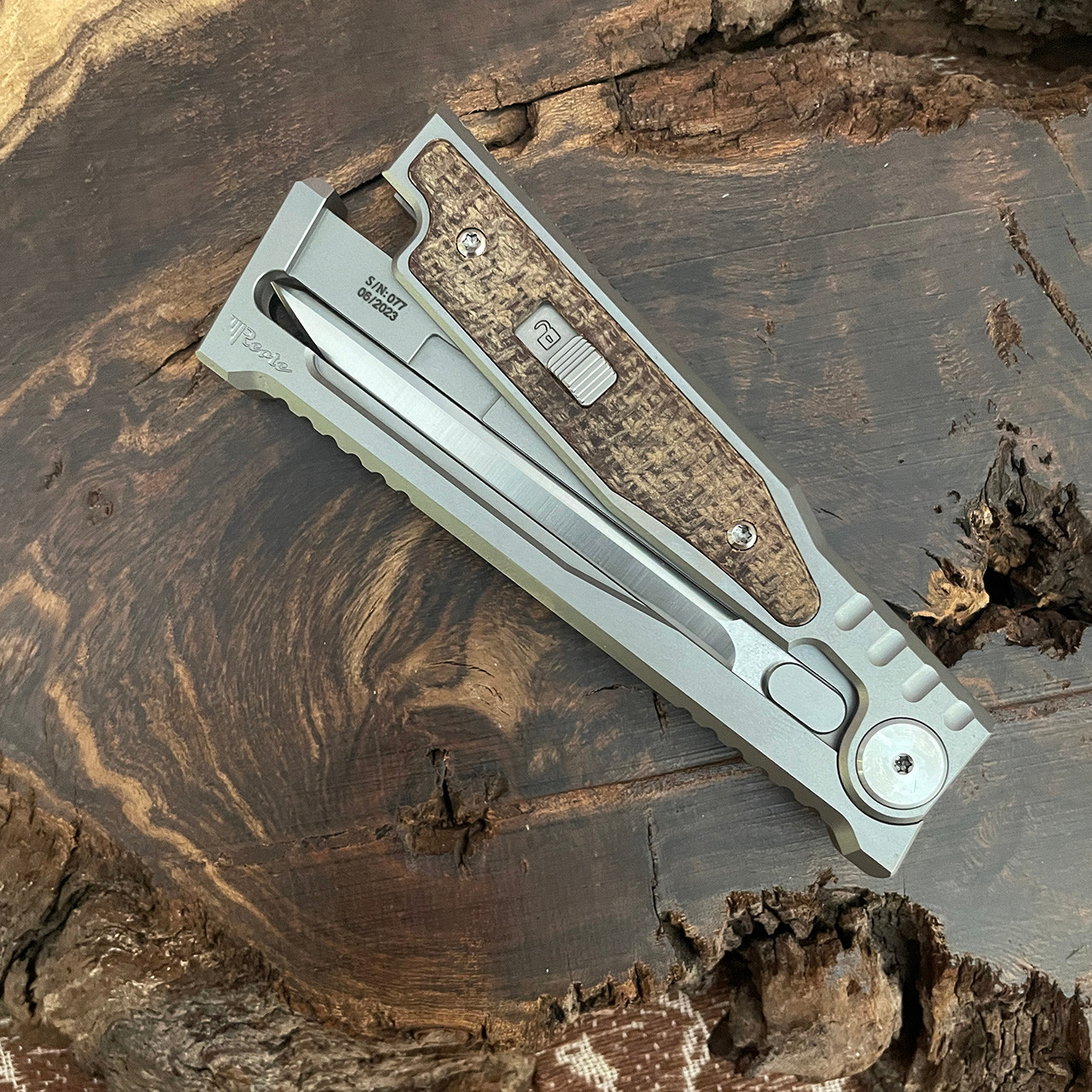 Reate Exo M De Gravity Knife Titanium Handle W Burlap Micarta Inlay