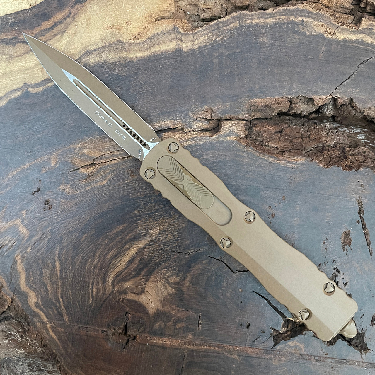 Microtech Dirac D/E Cerakote Tan Standard 225-1CTA | American Edge Knives