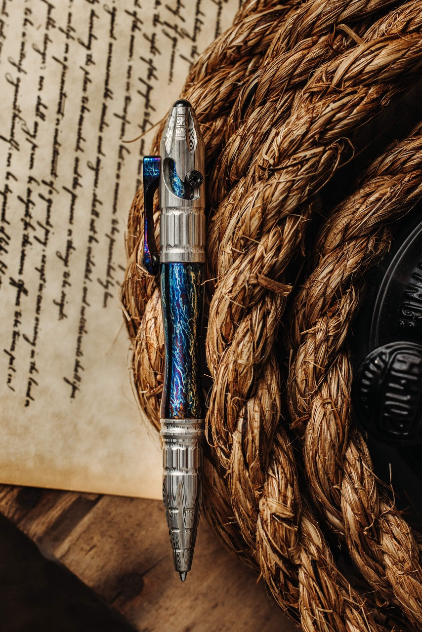 Heretic Knives Thoth Modular Bolt Action Pen Damascus Nose Tail Kozmic ...
