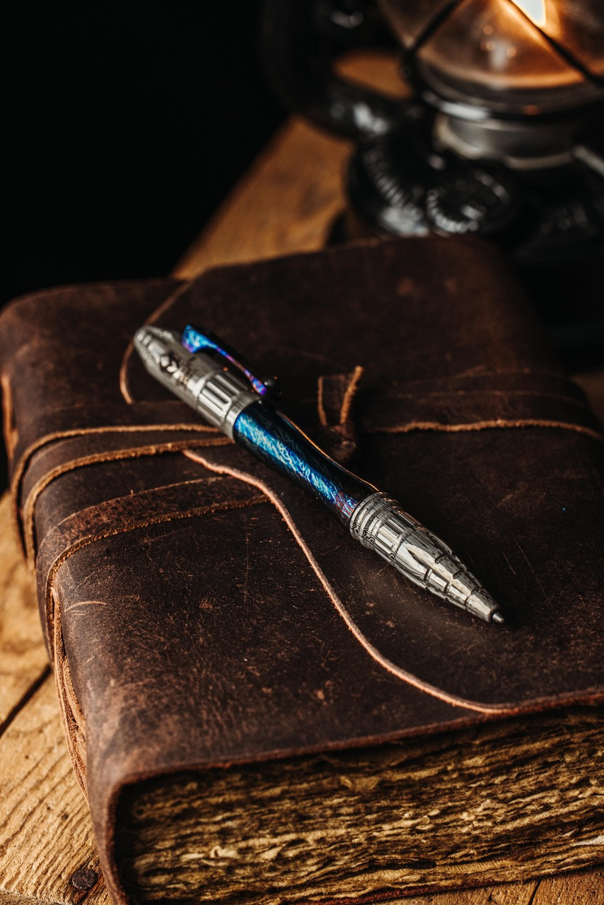Heretic Knives Thoth Modular Bolt Action Pen Damascus Nose Tail Kozmic ...
