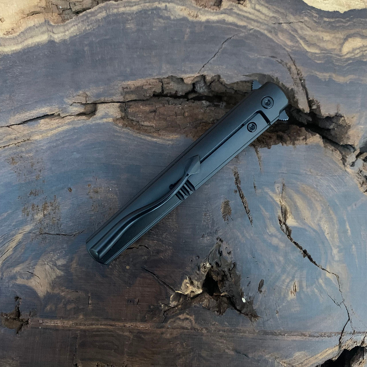 Zieba Knives Six Frame Lock Black Titanium Handle Black MagnaCut Dagger ...