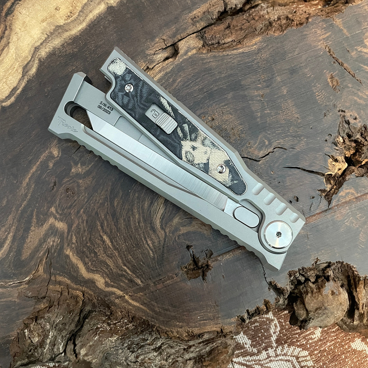 Reate EXO M T/E Gravity Knife Titanium Handle w/ Burl Linen Micarta ...