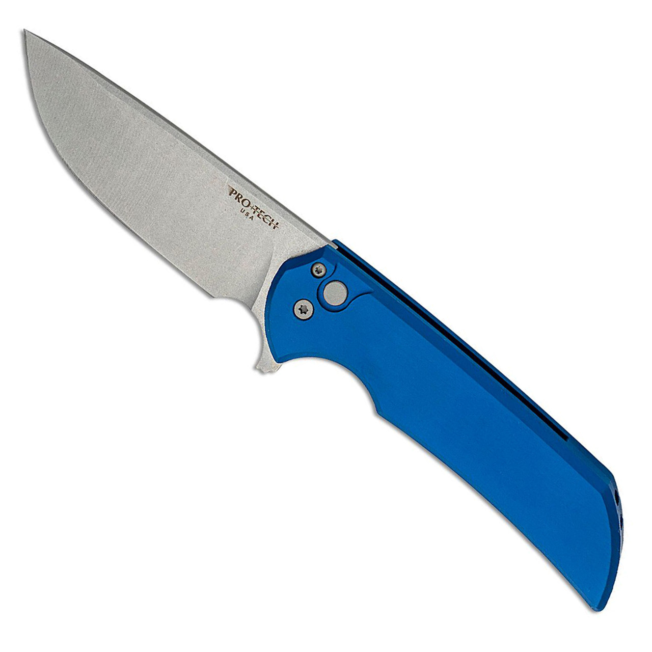 Pro Tech Mordax Button Lock Flipper Solid Blue Handle Stonewash
