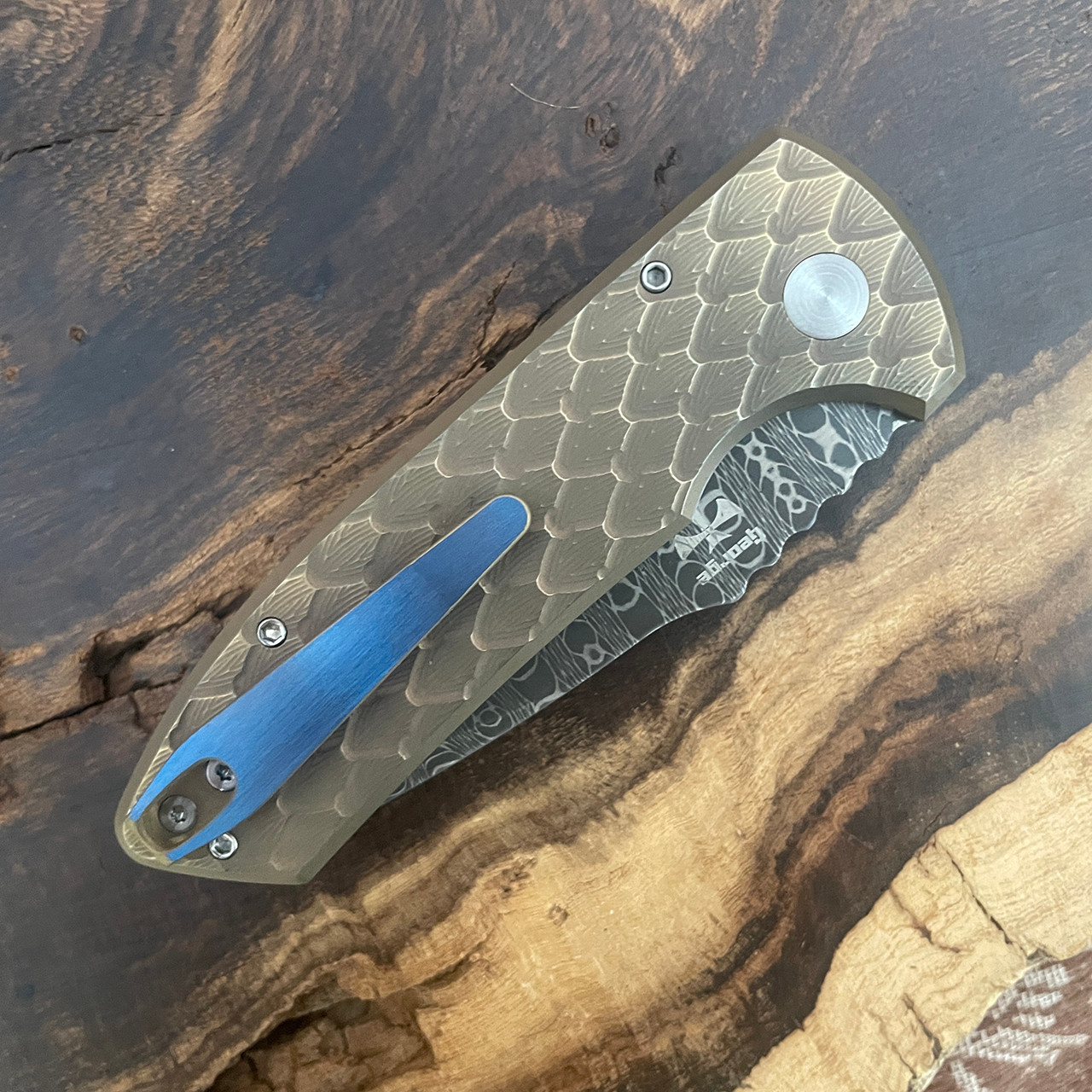 Pro-Tech Les George SBR Custom Blue Bronze Anodized Double Feather Textured Titanium Vegas Forge ...