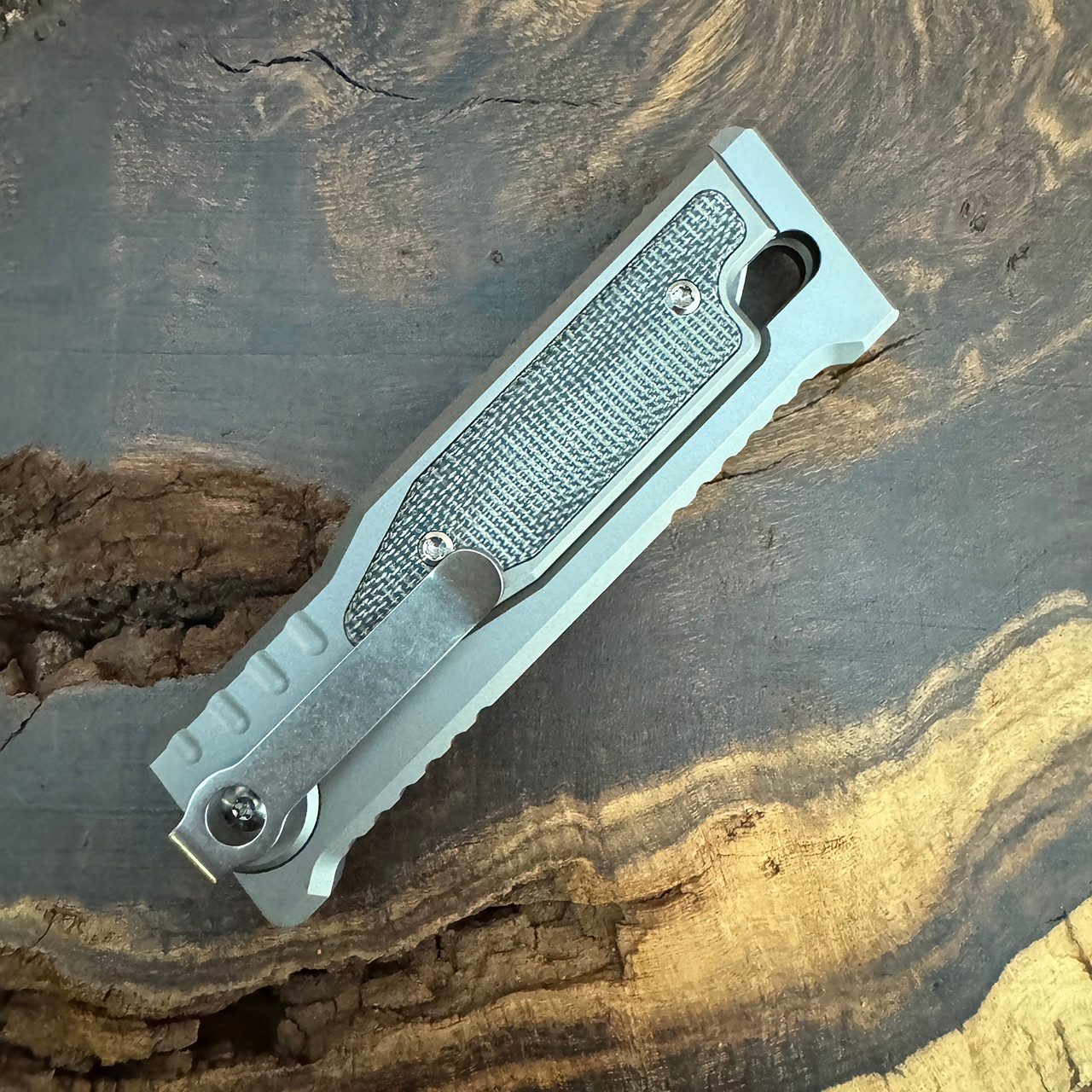 Reate EXO Mini T/E Gravity Knife Titanium Handle w/ Black Micarta Inlay ...