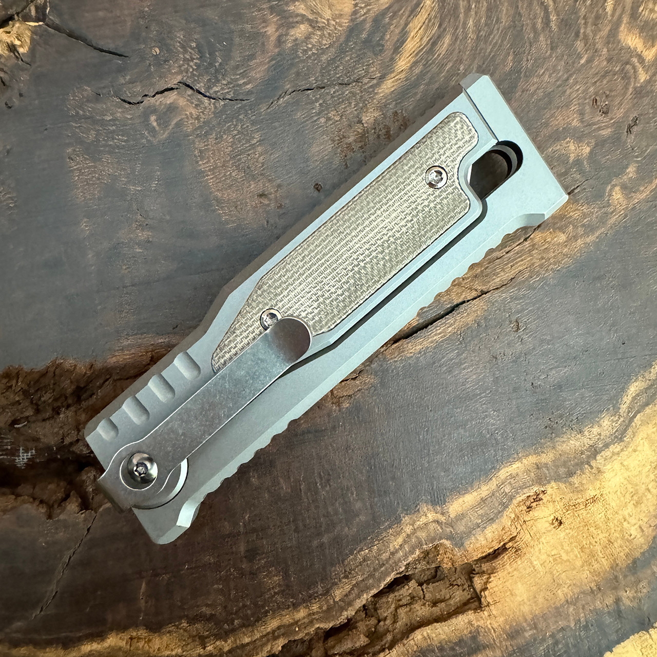 Reate EXO Mini S/E Gravity Knife Titanium Handle w/ Green Micarta Inlay ...