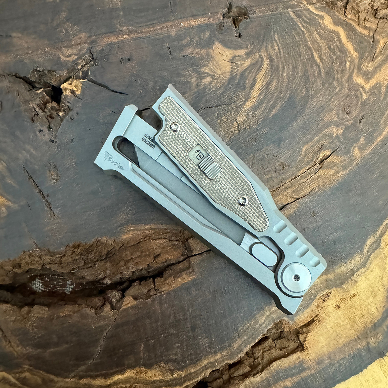 Reate Exo Mini Te Gravity Knife Titanium Handle W Green Micarta Inlay