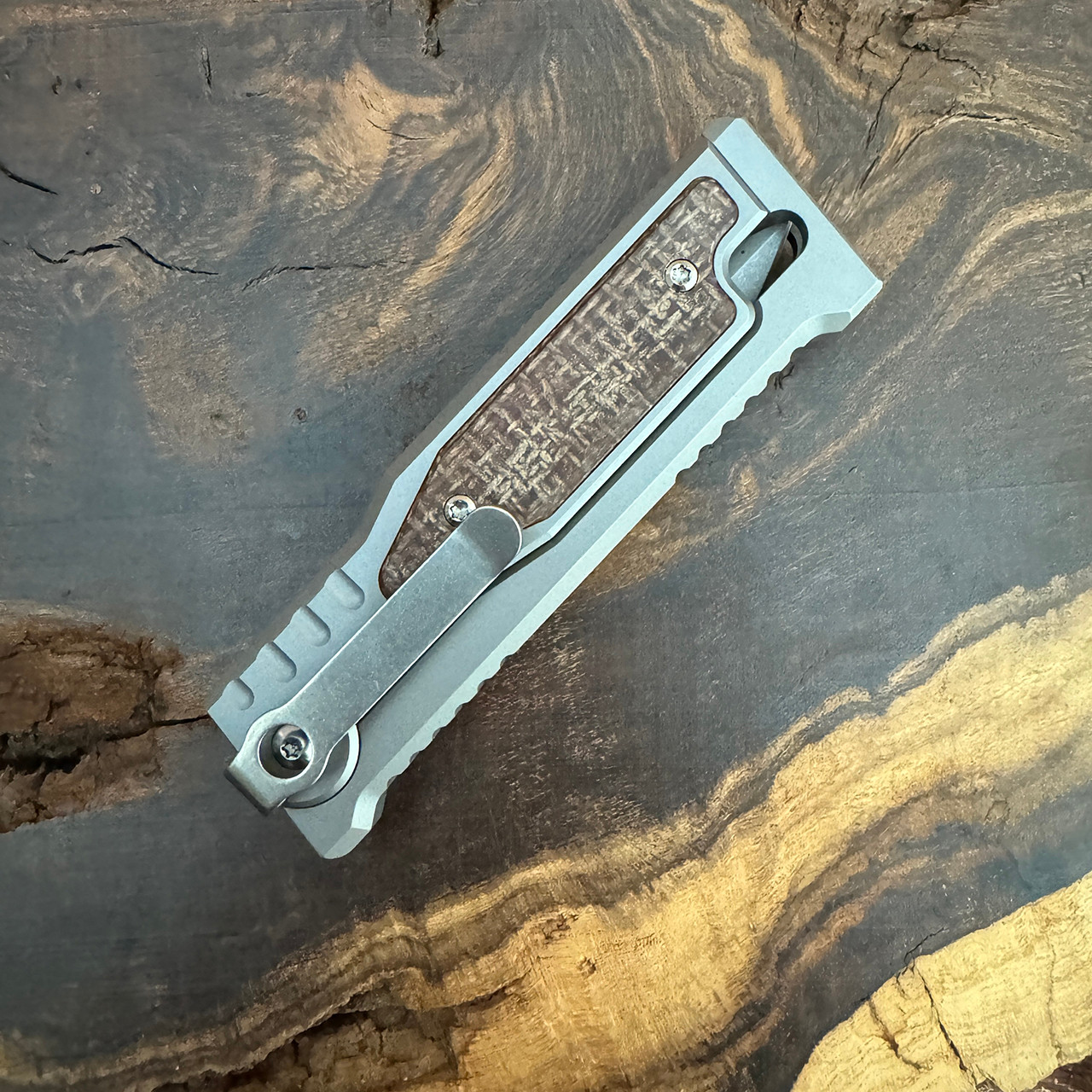 Reate EXO Mini D/E Gravity Knife Titanium Handle w/ Burlap Micarta ...