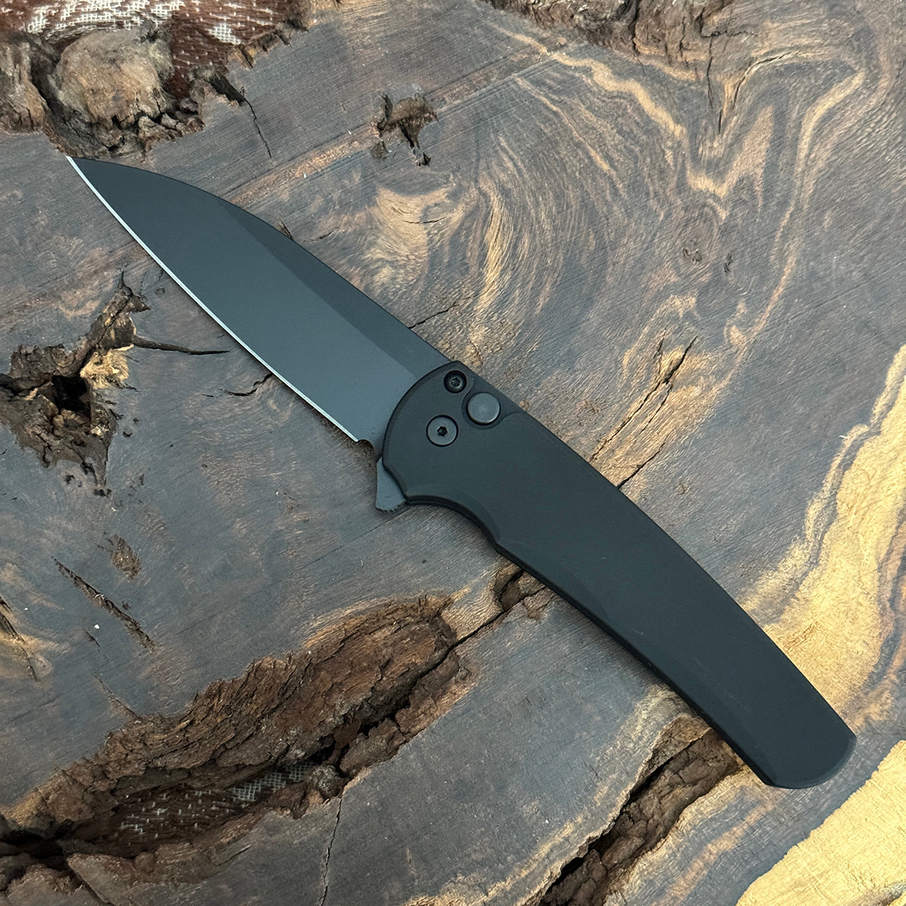 Pro Tech Malibu Button Lock Flipper Wharncliffe Solid Solid Black