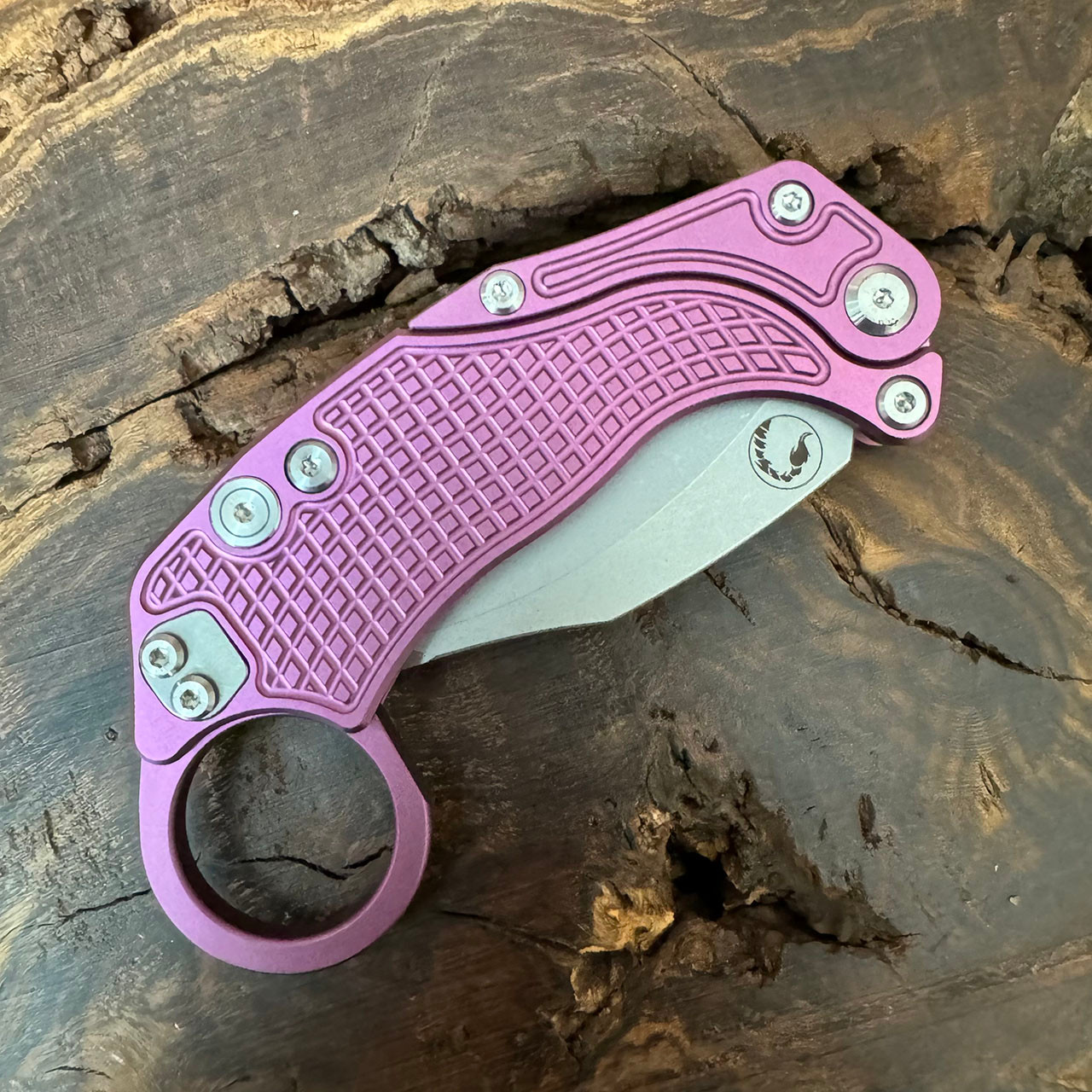 Reate Knives Exo K Button Lock Karambit Gravity Knife Purple Handle