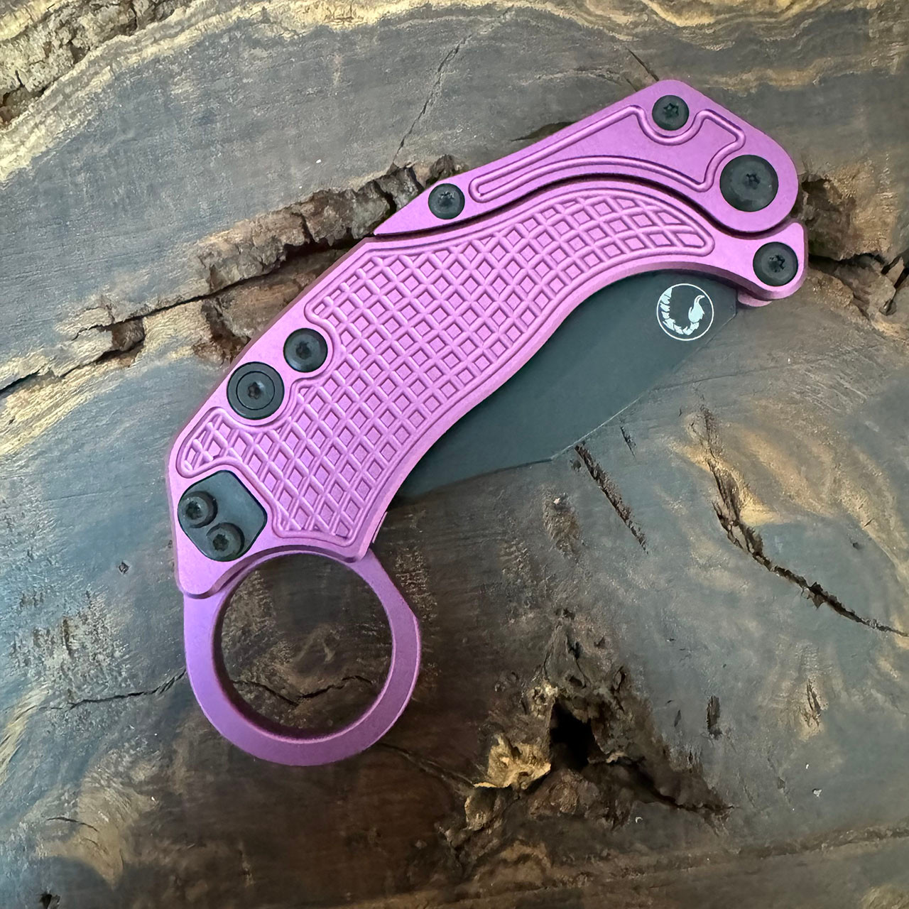 Reate Knives Exo K Button Lock Karambit Gravity Knife Purple Handle
