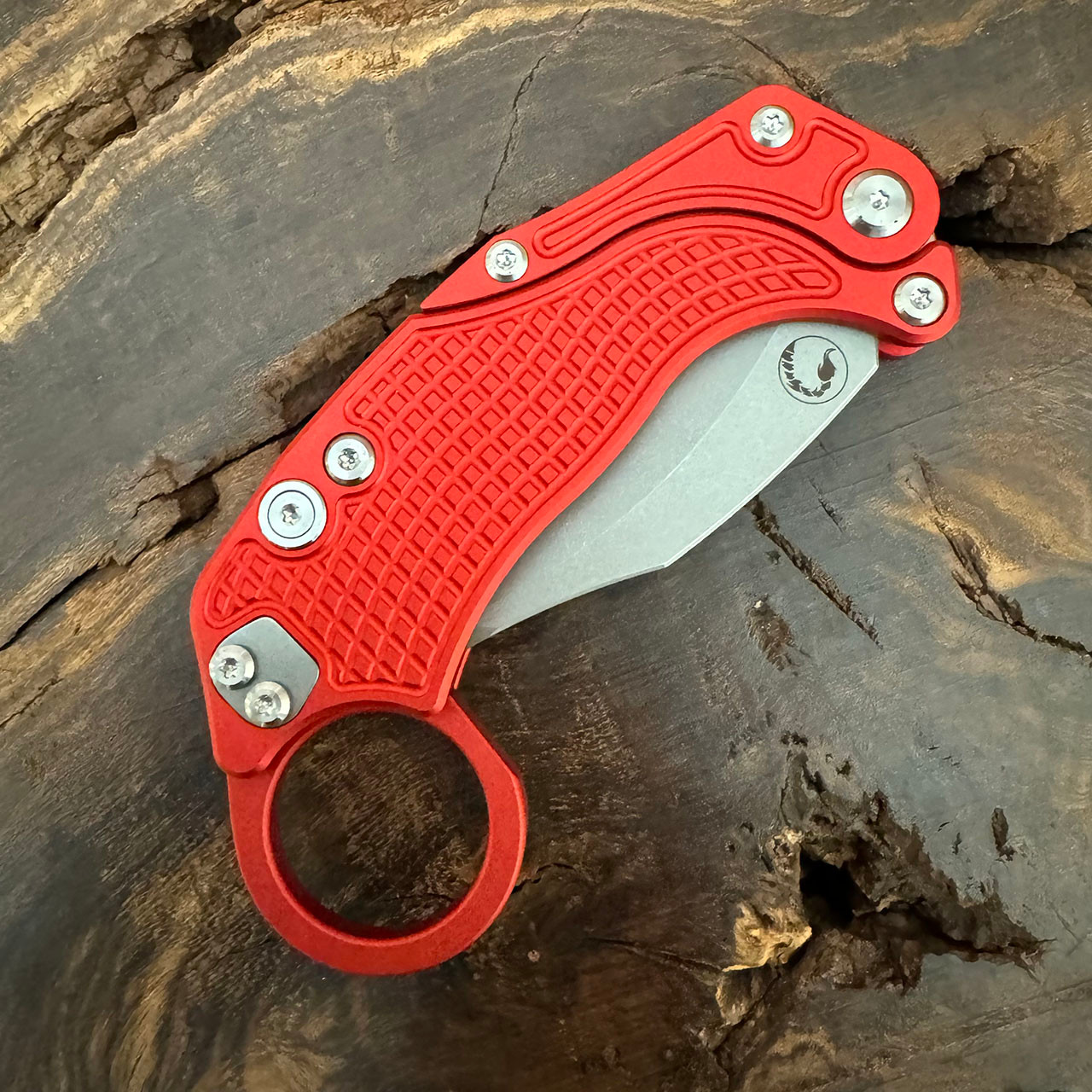 Reate Knives Exo K Button Lock Karambit Gravity Knife Red Handle