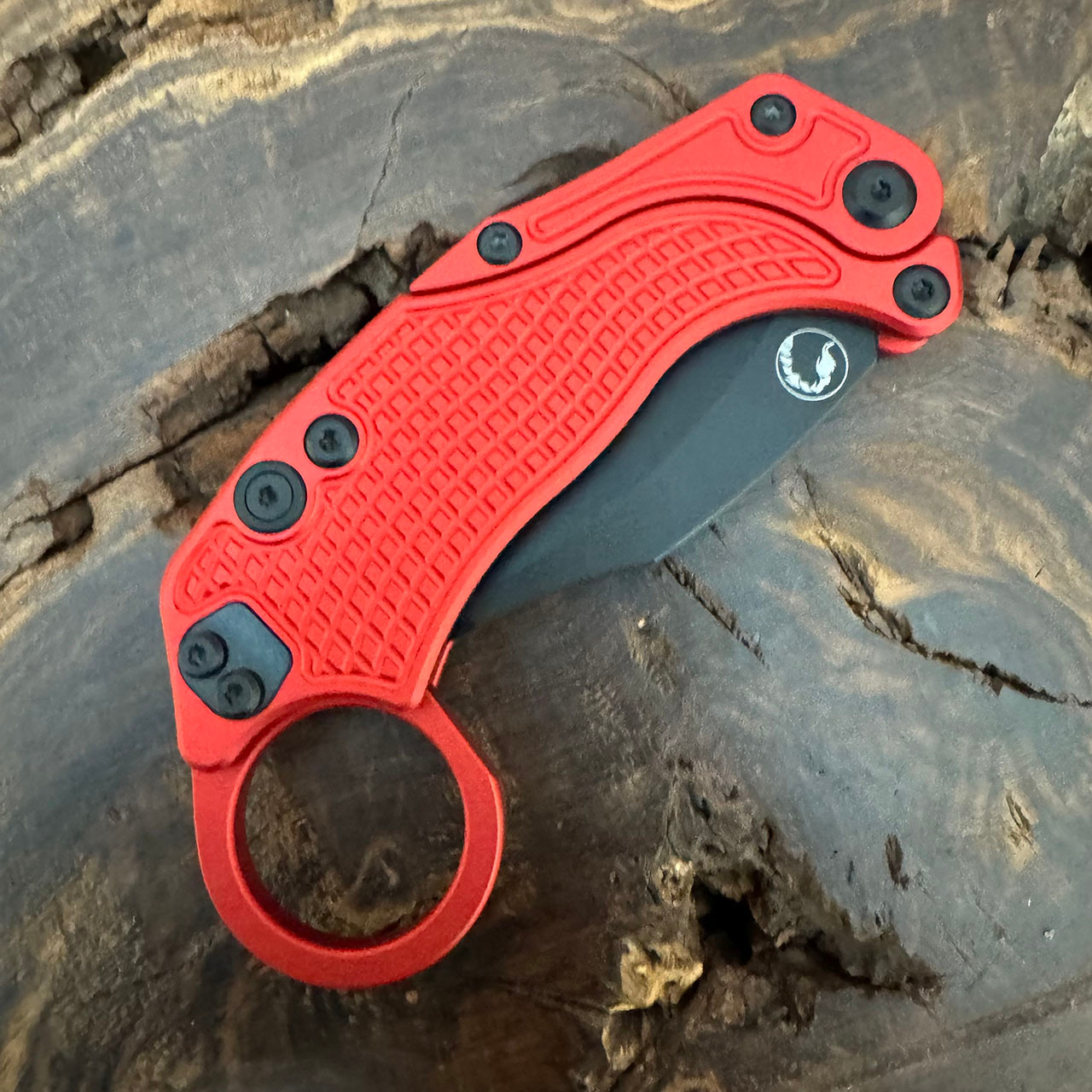 Reate Knives Exo K Button Lock Karambit Gravity Knife Red Handle Black