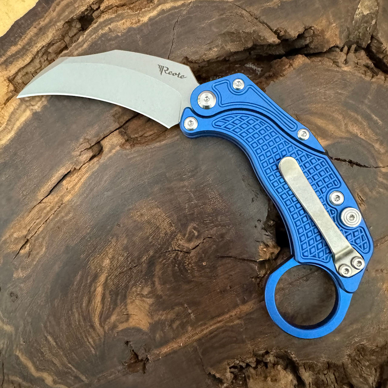 Reate Knives EXO-K Button Lock Karambit Gravity Knife Blue Handle ...
