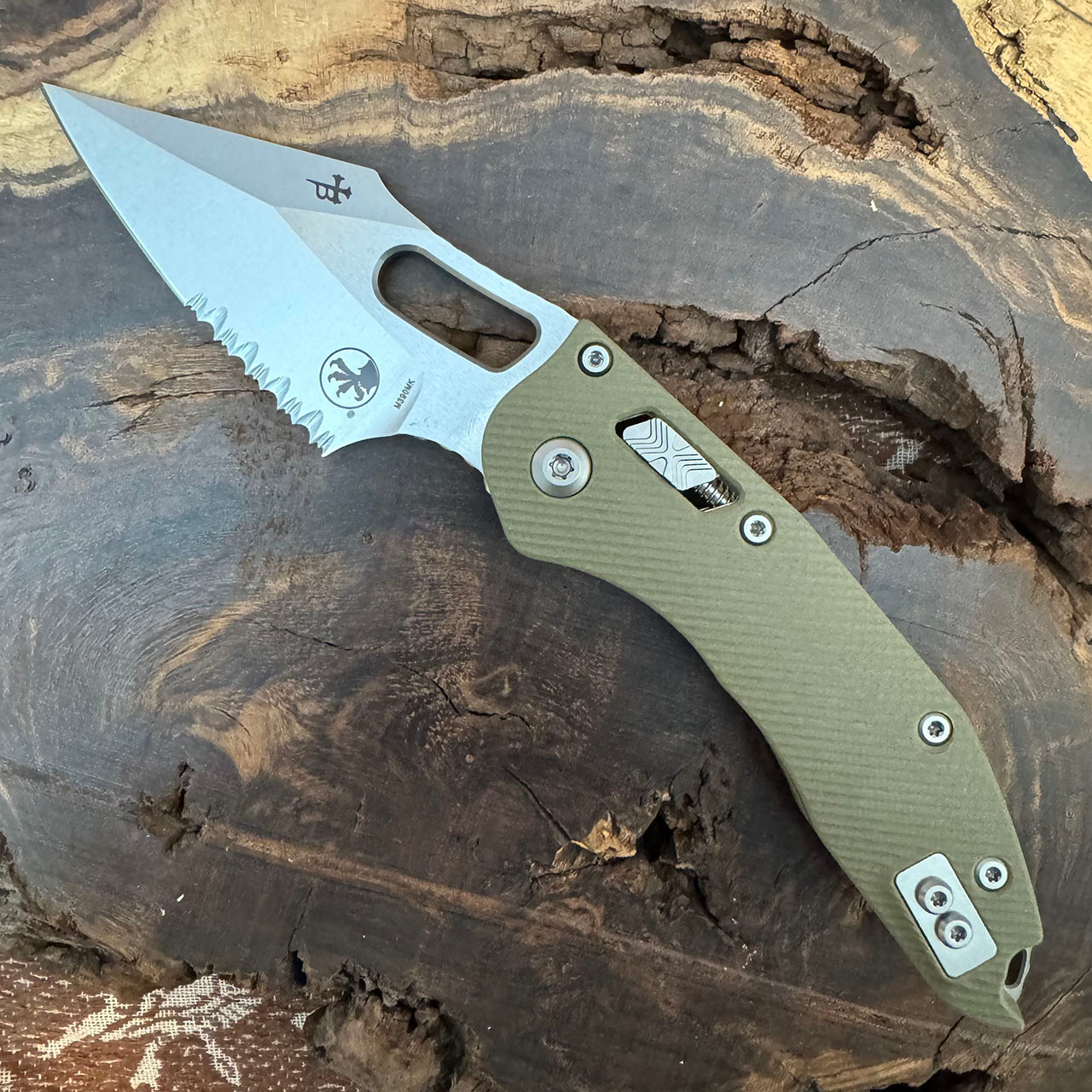 Microtech Borka Stitch Ram Lok Se Fluted Od Green G 10 Stonewash