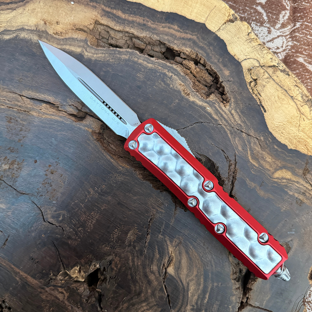 Microtech Daytona D/E Bubble Inlay Red Handle Stonewash Standard Blade ...