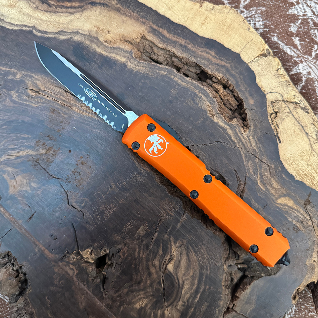 Microtech Ultratech S/E Orange Black Serrated 121-2OR | American Edge ...