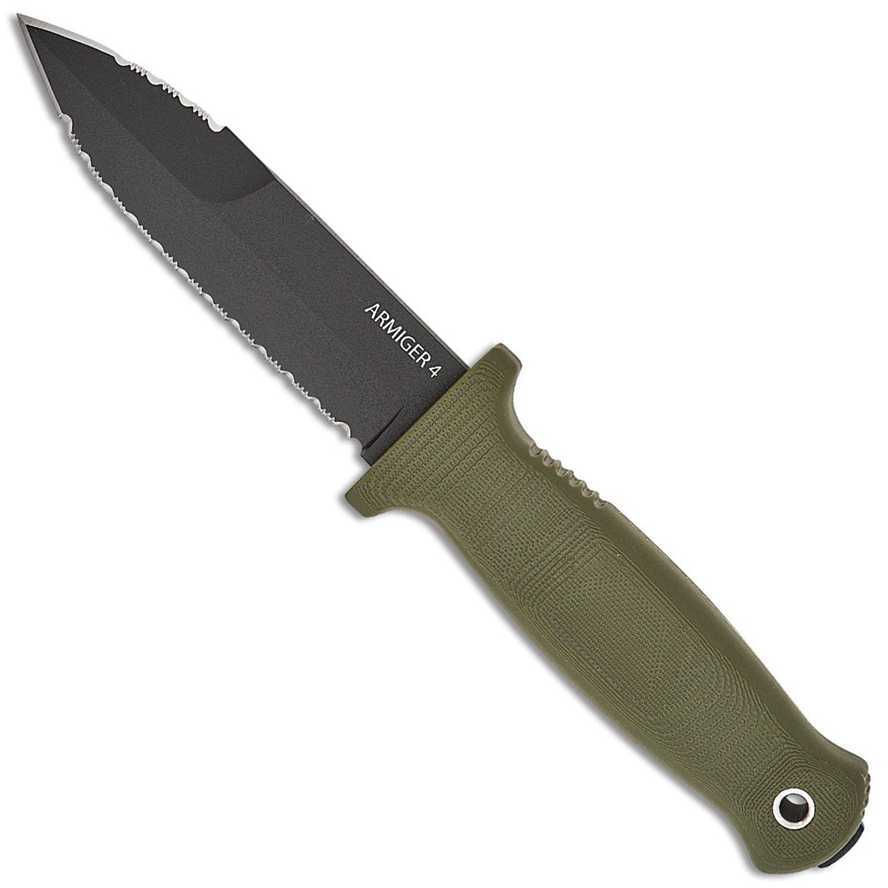 Demko Armiger 4 Fixed Blade OD Green Handle Black Double Edge Serrated ...