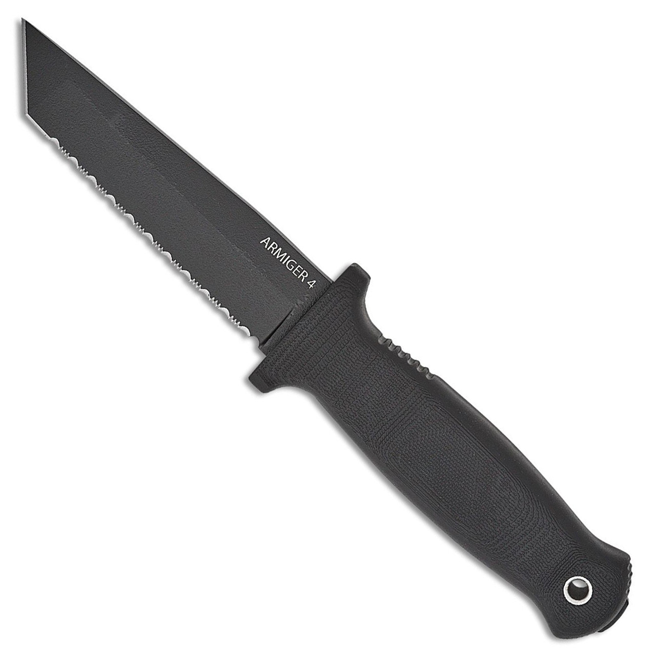 Demko Armiger 4 Fixed Blade Black Handle Black Serrated Tanto Blade ...
