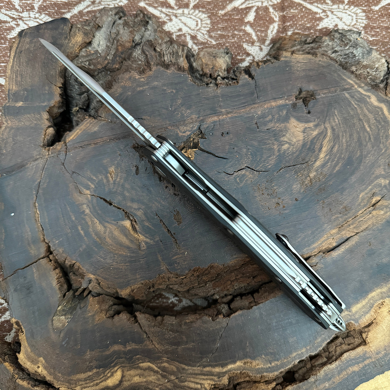 Microtech Matrix S/E Titanium Handle Carbon Fiber Scales w/ Blue ...