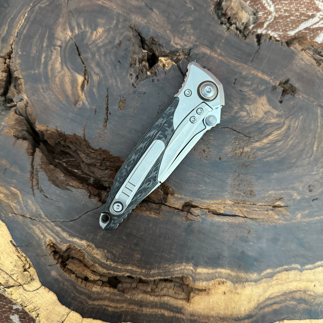 Microtech Socom Bravo Mini S/E Titanium Handle w/ Carbon Fiber Scales Bead Blast Full Serrated ...