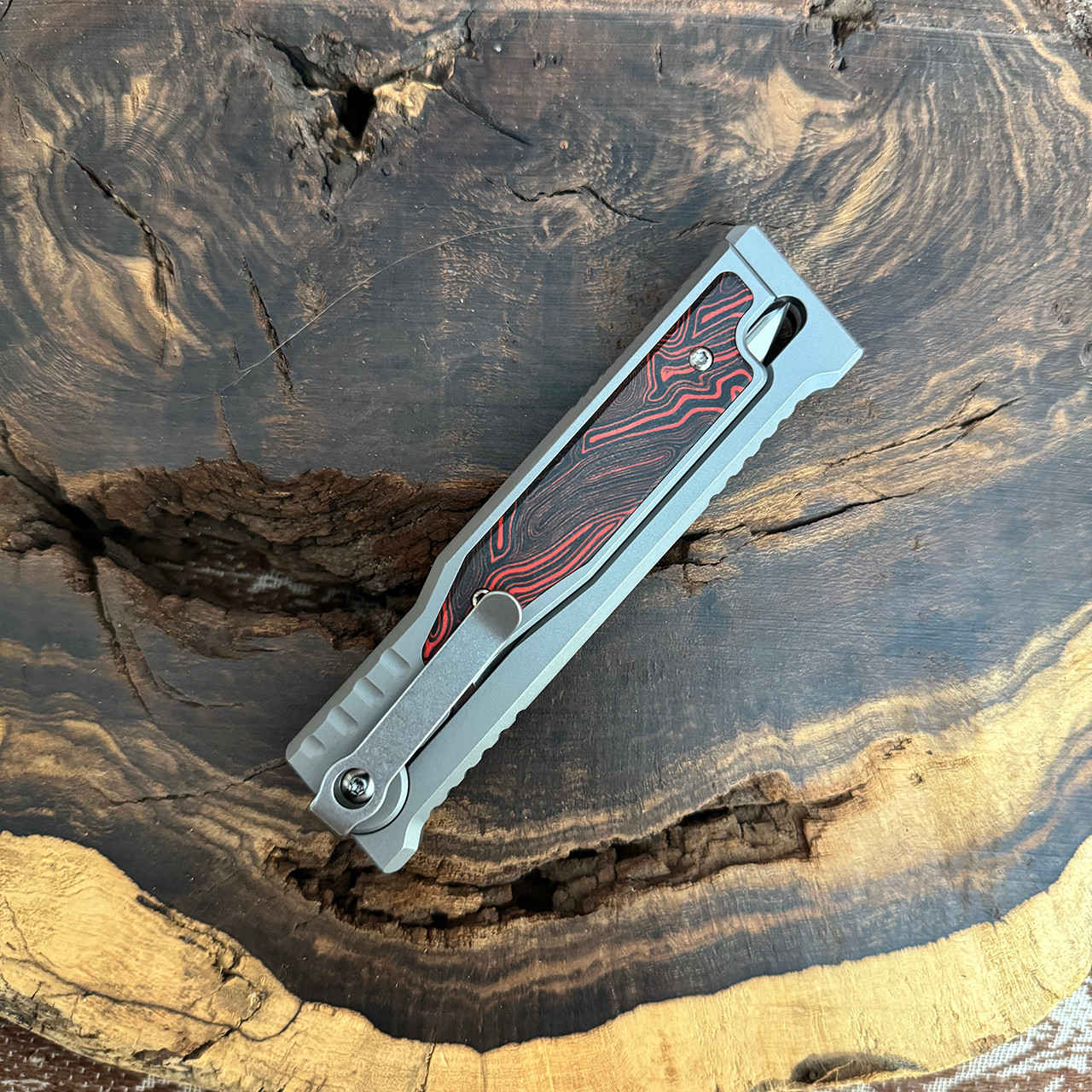 Reate Exo M De Gravity Knife Titanium Handle W Red Black G10 Damascus