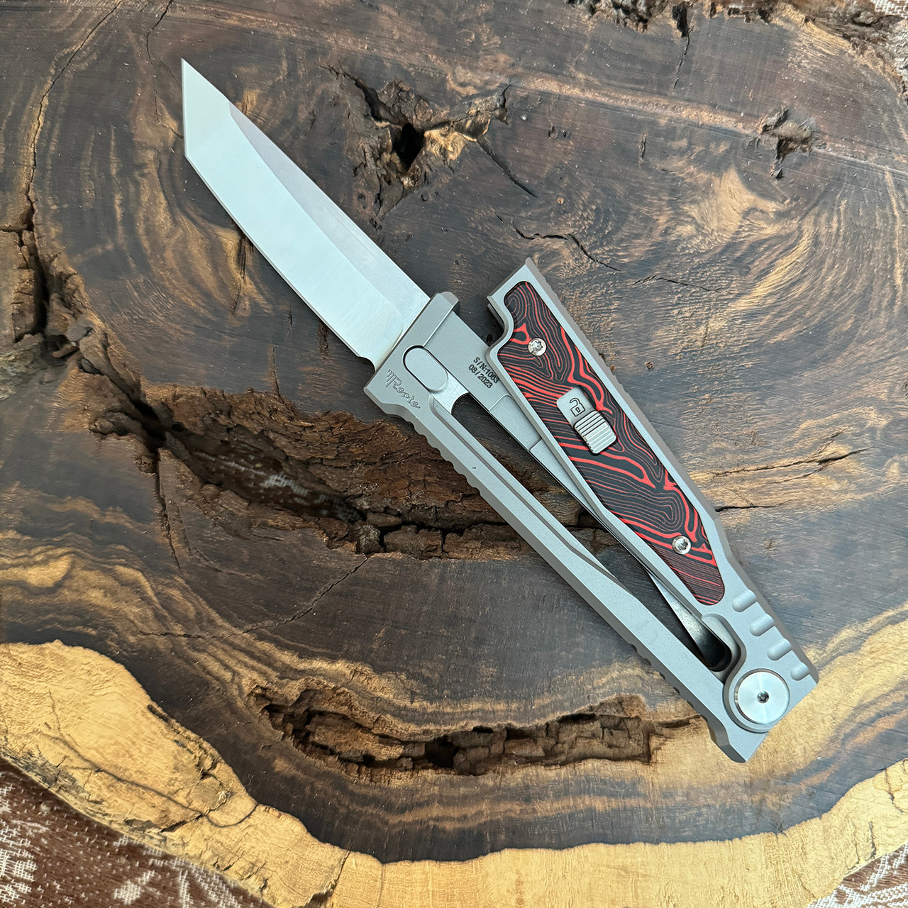 Reate EXO M T/E Gravity Knife Titanium Handle w/ Red Black G10 Damascus ...